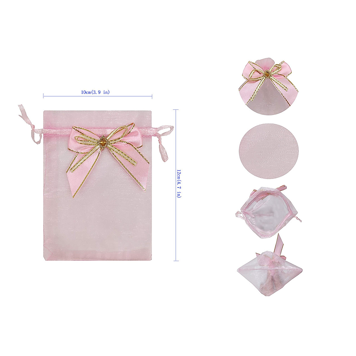 Sanrich 50pcs Sheer Organza Bags 3.9x4.7 Inches Jewelry Bags Candy Rose Drawstring Pouches Wedding Favor Gift Bags Business Display Sachets (Pink)