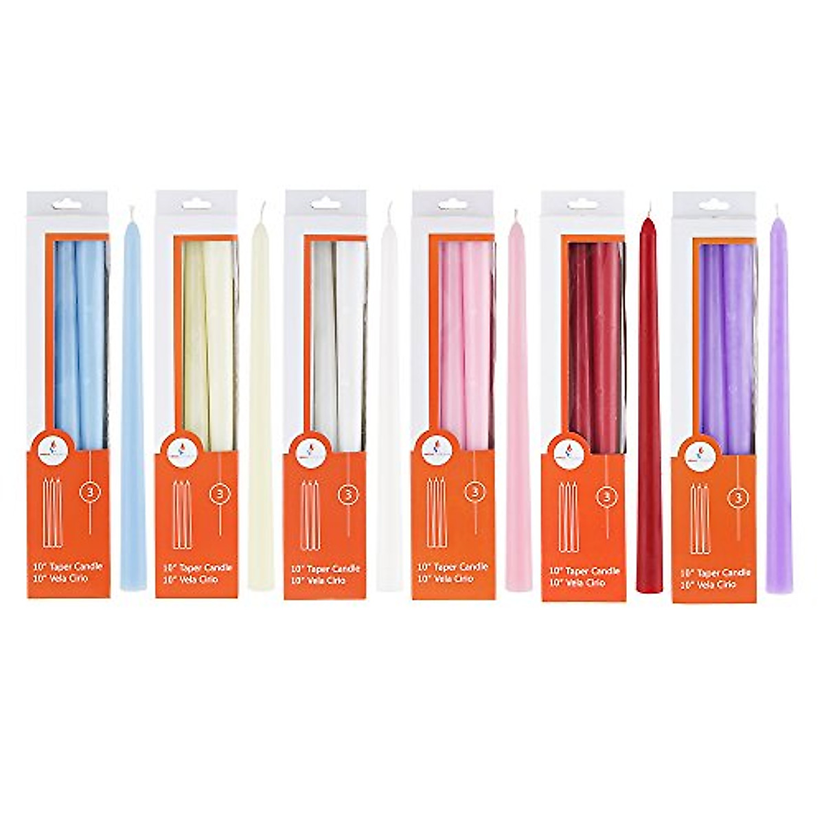 Mega Candles Unscented 10" Taper Candles - Assorted Pastel Spring Easter, Set of 18 Tapers