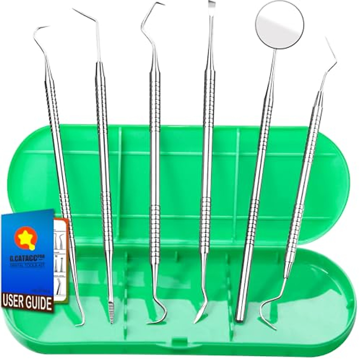 G.CATACC Dental Tools, Plaque Remover for Teeth, Metal Dental Pick Teeth Cleaning Tools Kit, Stainless Steel Oral Care Dental Hygiene Kit with Tooth Scraper Plaque Tartar Remover - with Case