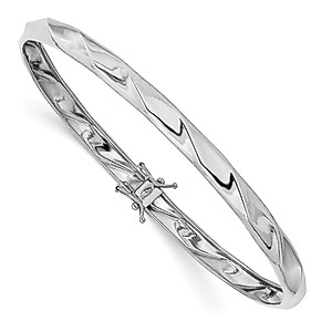 IceCarats 14K White Gold Twisted Flexible Bangle Bracelet