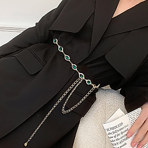 Vivilly Rhinestone Chain Belt Gold Crystal Waist Chain Belt for Women and Girls (Green crystal)