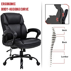 BESTOFFICE FURNITURE 400lbs Wide Seat Ergonomic Desk Massage Computer Lumbar Support Armrest Swivel Rolling Executive PU Leather Adjustable Task Chair for Adults Women, Black