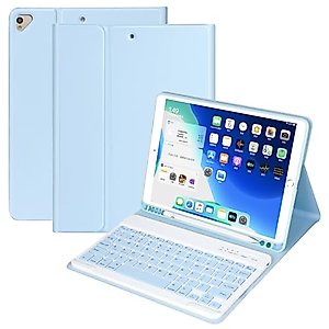 Keyboard Case for iPad 10.2 Inch 9th/8th/7th Gen with Pencil Holder, for iPad 10.2"/Air 3/Pro 10.5" Case with Wireless Bluetooth Keyboard, Detachable Keyboard Cover for iPad 9th Gen 2021 (Blue)