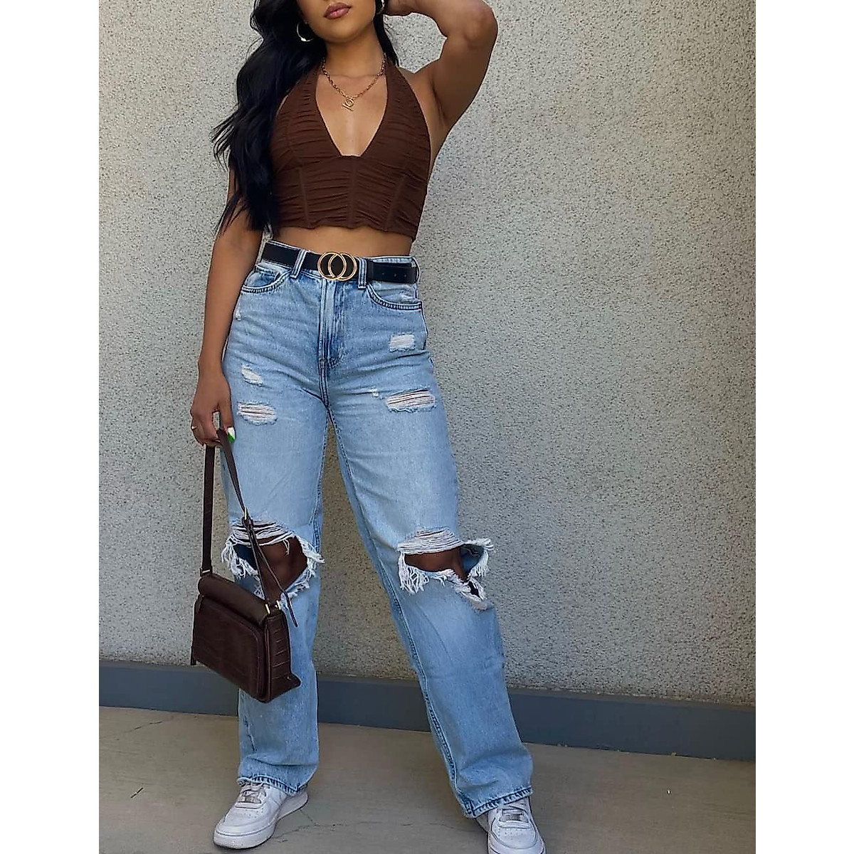 Earnda Women's Leather Belt Fashion Soft Faux Leather Waist Belts For Jeans Dress Black Medium