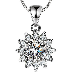 EARTHMOUNT Sunflower Pendant Necklaces for Women With Birthstone 925 Sterling Silver Birthday Valentine’s Day Anniversary Dainty Sun Preppy Jewelry Mom Girlfriend