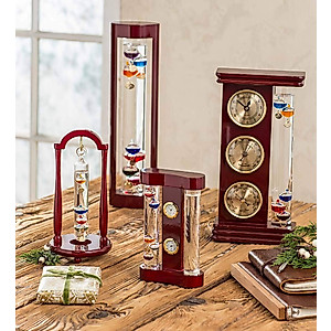 Galileo Glass Thermometer | 14.5-Inches Tall with Cherry Wood Frame | Law of Physics | Indoor Room Temperature for Home House Office Desk Counter Tabletop | Holiday Gift Present