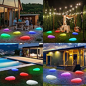 uuffoo Solar Garden Lights Outside Solar Lights Color-Changing with Remote Control Waterproof Glowing Cobblestone Shape Night Light for Garden Patio Lawn Pool Party(40 * 16CM)