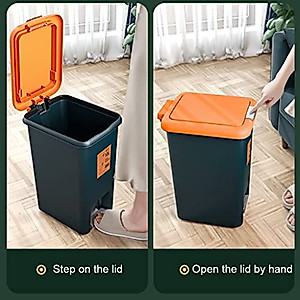 Trash bin Step-On Pedal Trash Can，Rectangular Spring Top Garbage Can with Lid，Large Plastic Garbage Bin for Bathroom Living Room Kitchen Reusable (Color : Orange)