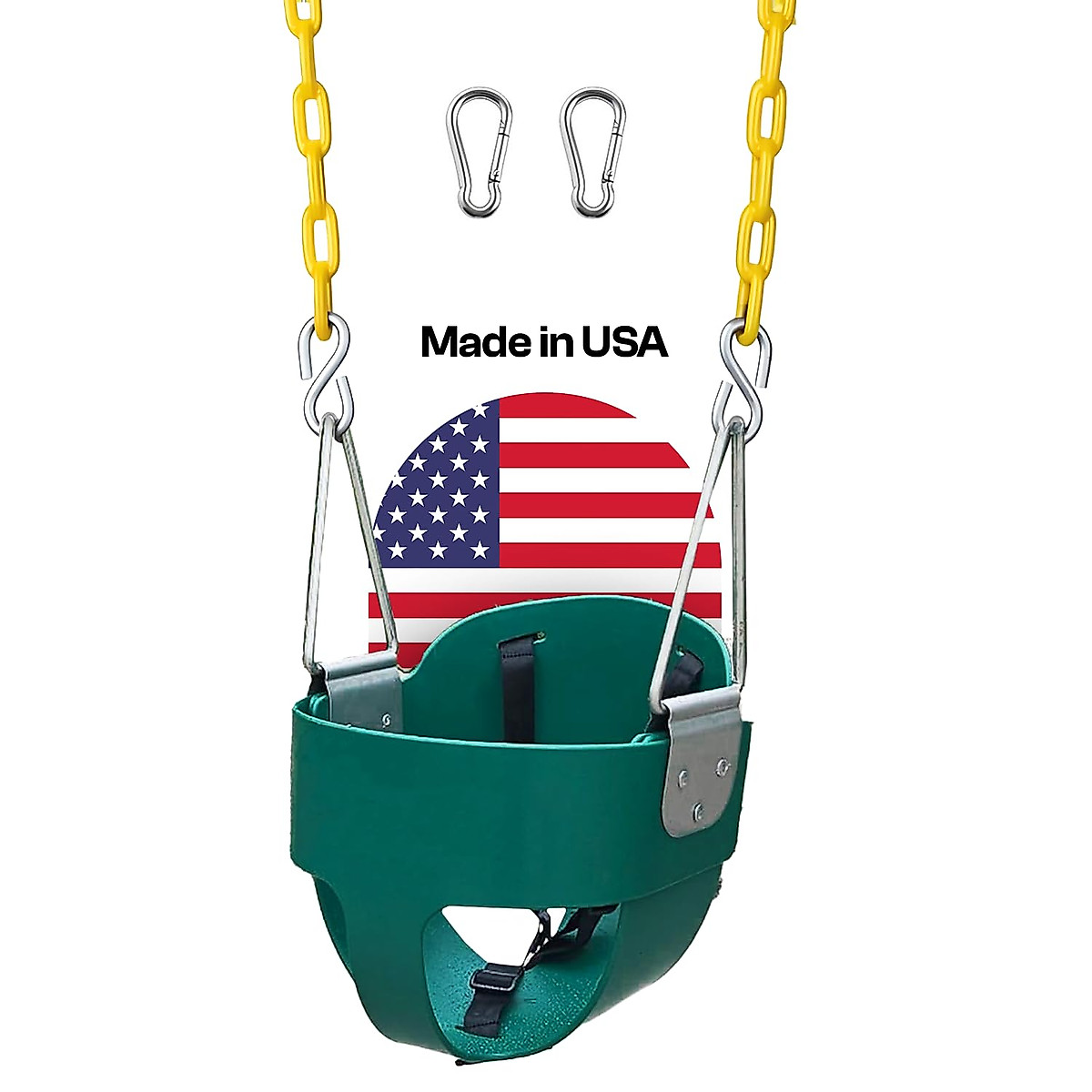 Toddler Bucket Swing Seat - Patent Pending & Exclusive Safety Harness - High Back Full Bucket Toddler Swing Seat w/Heavy-Duty Plastic-Coated Chains - Safari Products USA