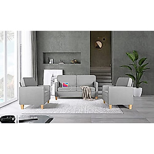 AODAILIHB 3 Piece Sofa Set Living Room Furniture Sets with 2 USB Charging Ports, Upholstered Sectional Couch Sets, Loveseat & 2 Accent Chairs, Grey Couches Apartment Office Small Space (3, Light Grey)