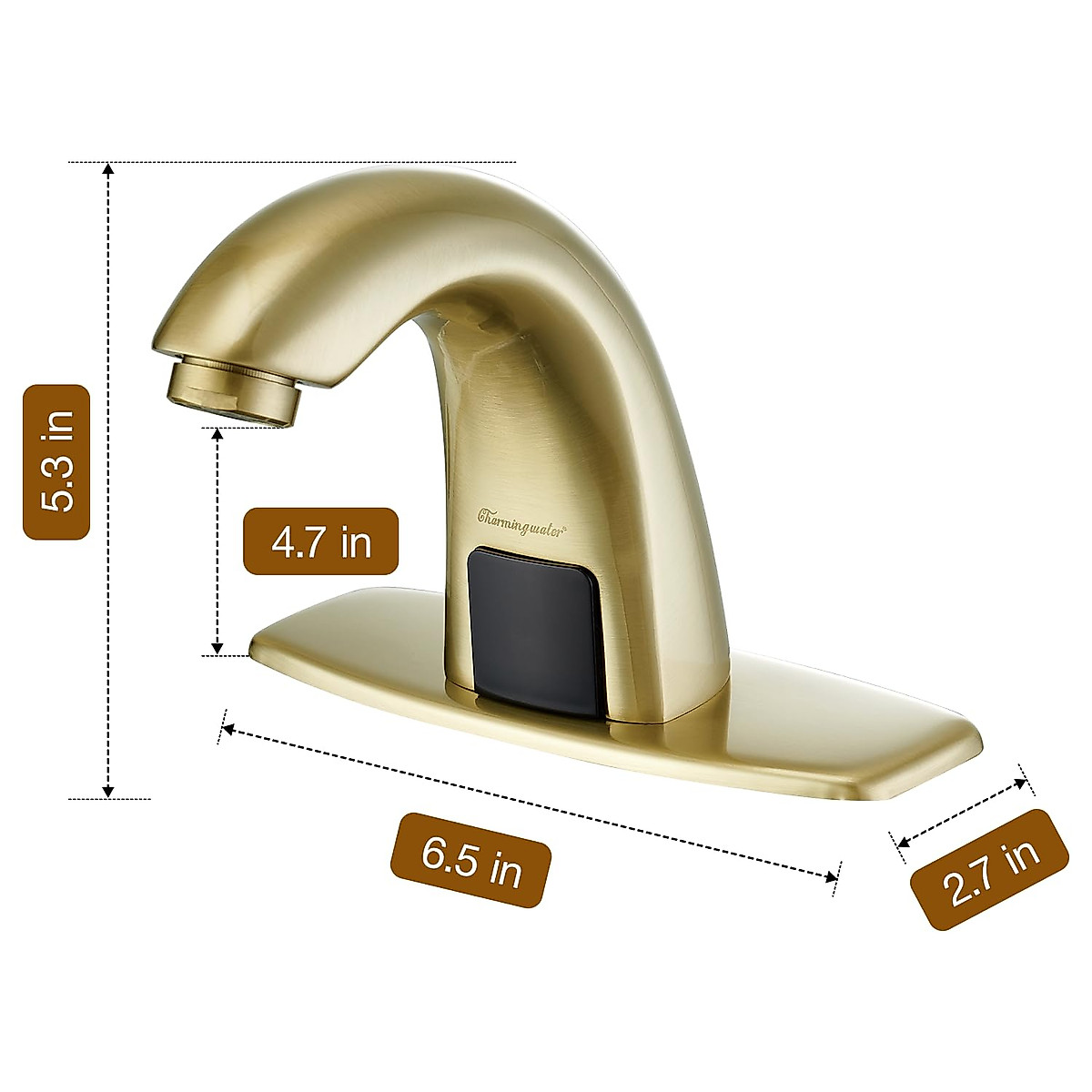 Charmingwater Touchless Bathroom Sink Faucet, Motion Automatic Sensor Faucet with Hole Cover Plate, Brushed Gold