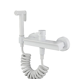 MINJING Bidet Faucet White, Portable Toilet Bidet Sprayer, Handheld Bidet Sprayer for Toilet, Hot and Cold Water Shower Mixer Set, Wall Mounted Bidet WC