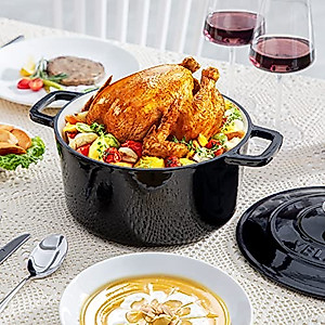Velaze 6 QT Enameled Cast Iron Dutch Oven, Dual Handles Dutch Oven Pot with Lid,Heavy-Duty Non-stick Round Dutch Oven for Bread Baking, Stewing, Roasting, Good Sealing for All Heat Source (BLACK)