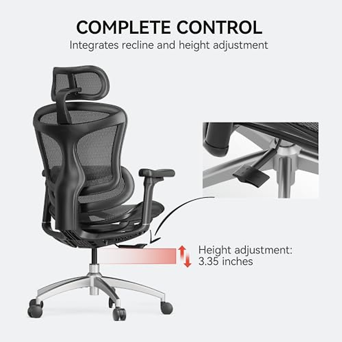 SIHOO Doro C300 Ergonomic Office Chair with Ultra Soft 3D Armrests, Dynamic Lumbar Support for Home Office Chair, Adjustable Backrest Desk Chair, Swivel Big and Tall Computer Chair Black