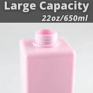 Refillable Pump Bottles 22oz/650ml Plastic Pump Bottles (Pink) - Set of 2 Empty Pump Bottles for Lotions and Creams - Plastic Pump Bottles for Hand Sanitizer, Soap, Shampoo, Conditioner and More