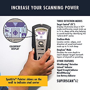 Zircon SuperScan A2 Advanced Stud Finder with 2 Mode Target Control, StudScan and DeepScan Mode
