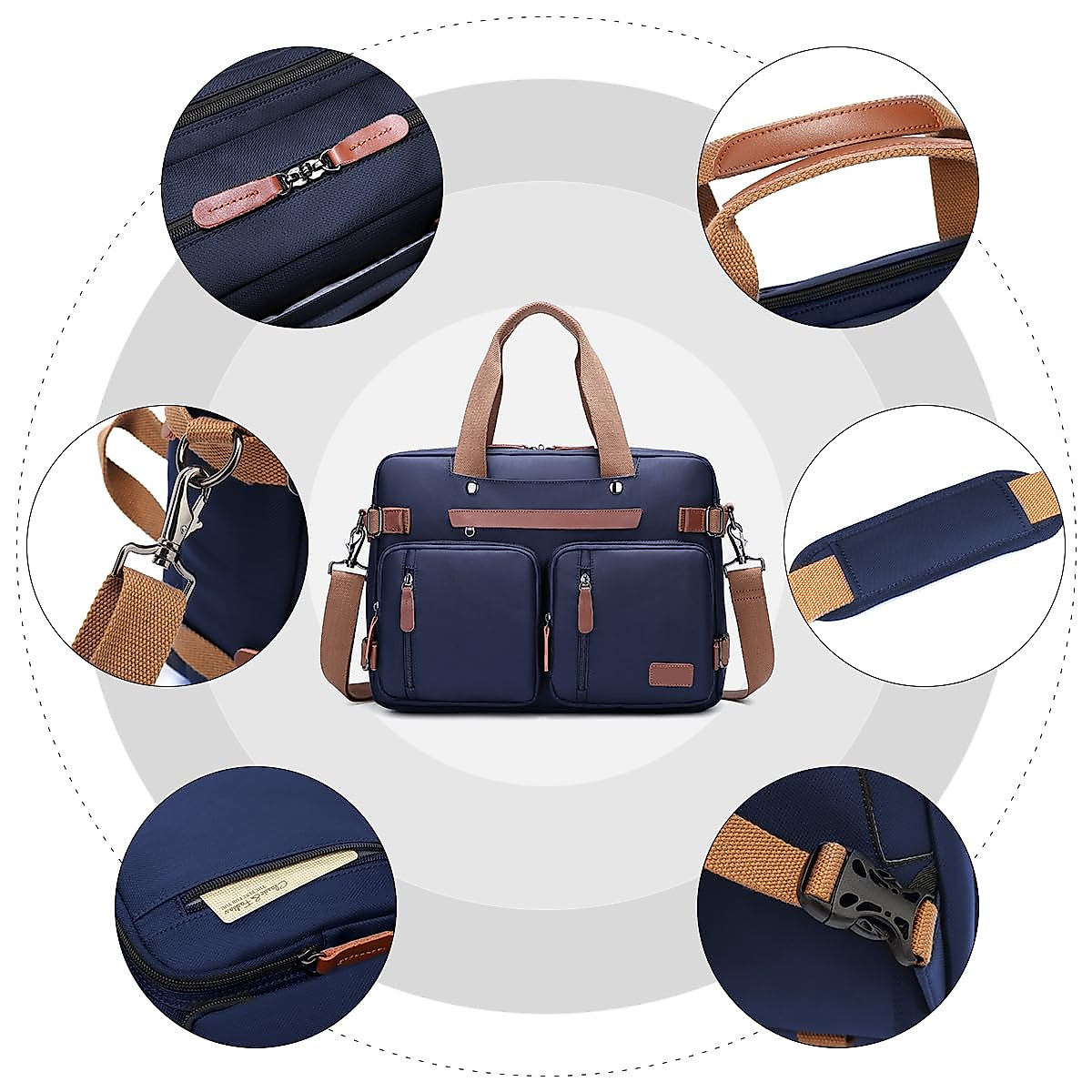 PETITE SIMONE 3 in 1 Laptop Bag 17.3 Inch Men's Work Bag Business Handbags Briefcase Backpack,Computer Bag,Messenger Bag For Men Women, Navy Blue