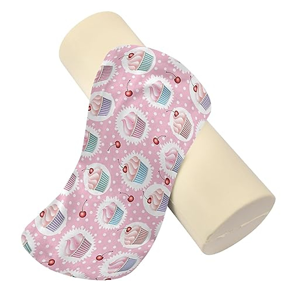 Vnurnrn Cupcakes Cherry Neck Support Pillow Round Neck Roll Bolster Cylinder Pillow Cervical Pillows Travel Pillow for Leg Knee Back Head Support for Adults Bedroom Camp Work