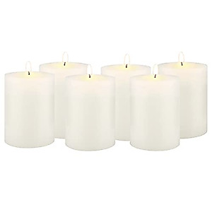 Stonebriar Tall 3 x 4 Inch 50 Hour Long Burning Unscented Wax Flat Top Pillar Candles, White, 6 Pack