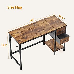 CubiCubi Computer Home Office Desk with 2 Drawers, 40 Inch Small Desk Study Writing Table, Modern Simple PC Desk, Rustic Brown