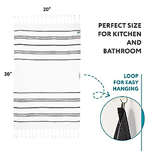 WETCAT Turkish Hand Towels with Hanging Loop (20 x 30) - Set of 2, 100% Cotton, Soft - Pre Washed Boho Farmhouse Kitchen Towels - Unique Decorative Hand Towels for Bathroom (Black & White)
