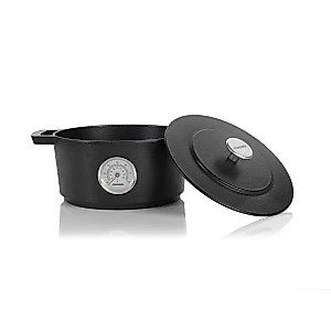 Combekk RAILWAY Recycled Enameled Cast Iron 4.25 Quart Dutch Oven w/ Thermometer, Black, 9.5"