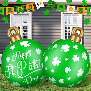 2 Pcs 32 Inch Giant PVC Inflatable Balls Saint Patrick's Day Decorated Ornament Balls Inflatable Outdoor Large Saint Patrick's Day Blow up Ball Decorations for Outside Holiday Yard Lawn Tree Decor