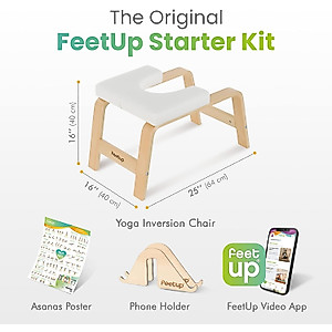 FeetUp - The Original Yoga Headstand Bench, Vegan Handstand Trainer Bench and Stand, Strength Training Inversion Equipment for Relaxation & Strength, Includes App & Starter Kit, Classic, White