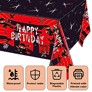 WovWeave 3 Pieces Ninja Birthday Party Table Covers Disposable Plastic Ninja Tablecloths Ninja Rectangular Table Cloths for Kids Anime Ninja Birthday Party Decorations, 54 x 108 Inch