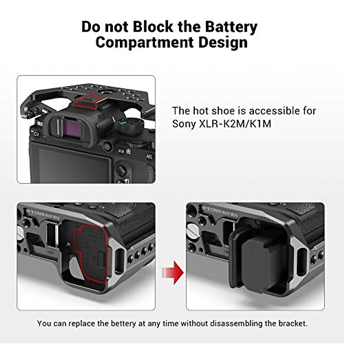 SmallRig A7RIII / A7III / A7M3 Camera Cage for Sony A7RIII / A7III / A7M3 Camera (ILCE-7RM3 / A7R Mark III), w/ Shoe Mount, Built-in NATO Rail, Accessible for Sony XLR-K2M/K1M, Black – 2087