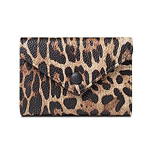 Daisy Rose Trifold Wallet for Women – Multi-Card Organizer with RFID-Blocking Clutch for Women, PU Vegan Leather – Leopard