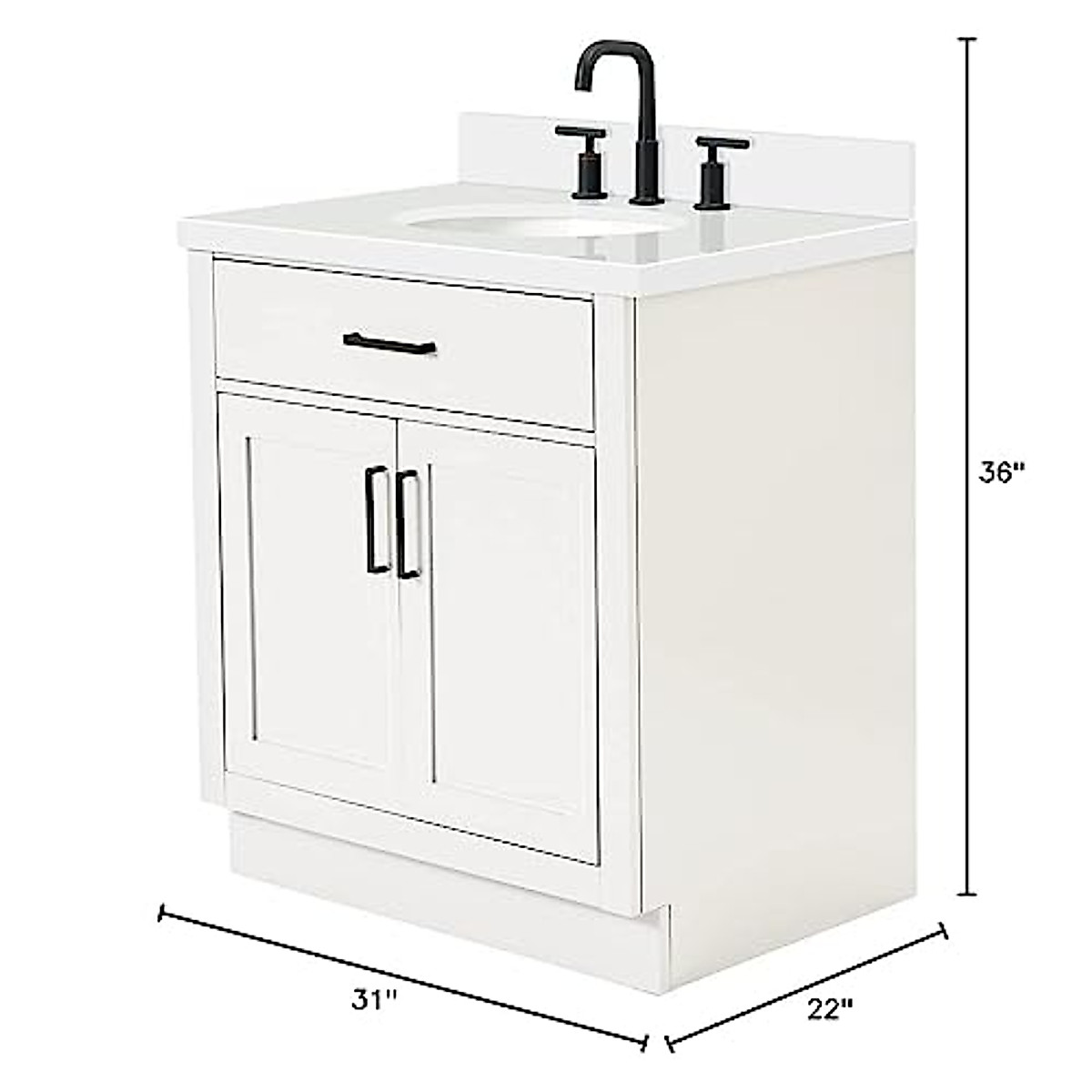 ARIEL Hepburn 31 Inch Bathroom Vanity with Sink, White Bathroom Vanity, Solid Wood Vanity Base Cabinet, White Quartz Top 1.5-Inch Edge, Oval Undermount Sink, 2 Soft Closing Doors, 1 Tip Out Drawer