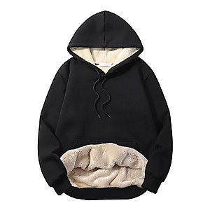 Flygo Men's Casual Fleece Sherpa Lined Hoodie Winter Warm Pullover Hooded Sweatshirt(Black-XL)
