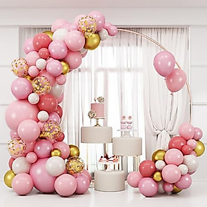 RUBFAC 159pcs Pink Gold Balloons Garland Arch Kit Pastel Pink White Gold Confetti Latex Helium Balloons for Confession Proposal Wedding Valentine's Day Girl Birthday Baby Shower Party Decorations