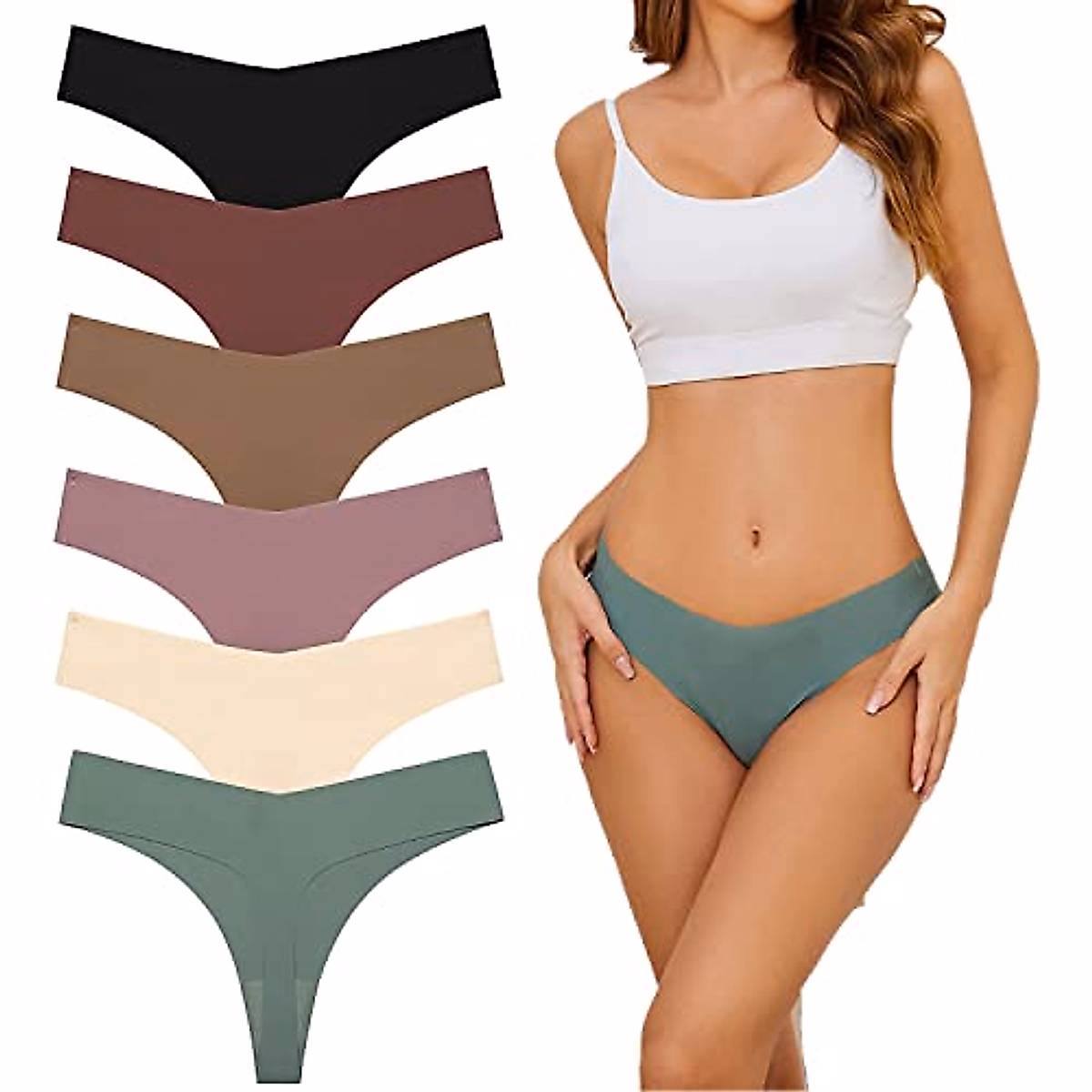 LEITNIAS Seamless Thongs Underwear for Women Breathable Stretch V-waist Panties Invisible No Show Thongs 6 Pack S-XL