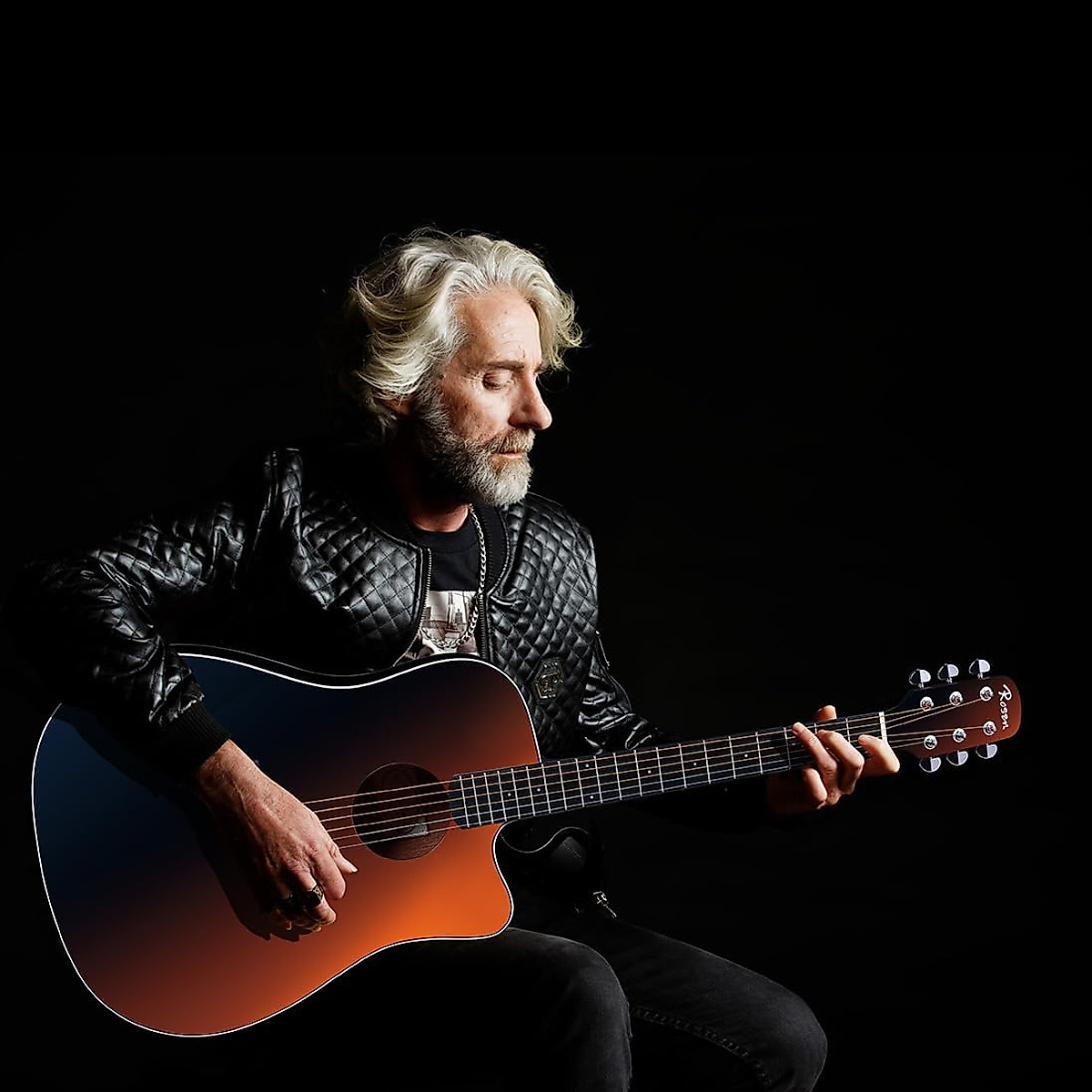 Rosen N10 Acoustic Guitar for Beginner Adults Full Size Dreadnought Solid Spruce Top Acustica Guitarra Bundle Kit with Gig Bag Tuner Strap Strings Capo Picks Cleaning Cloth, Black