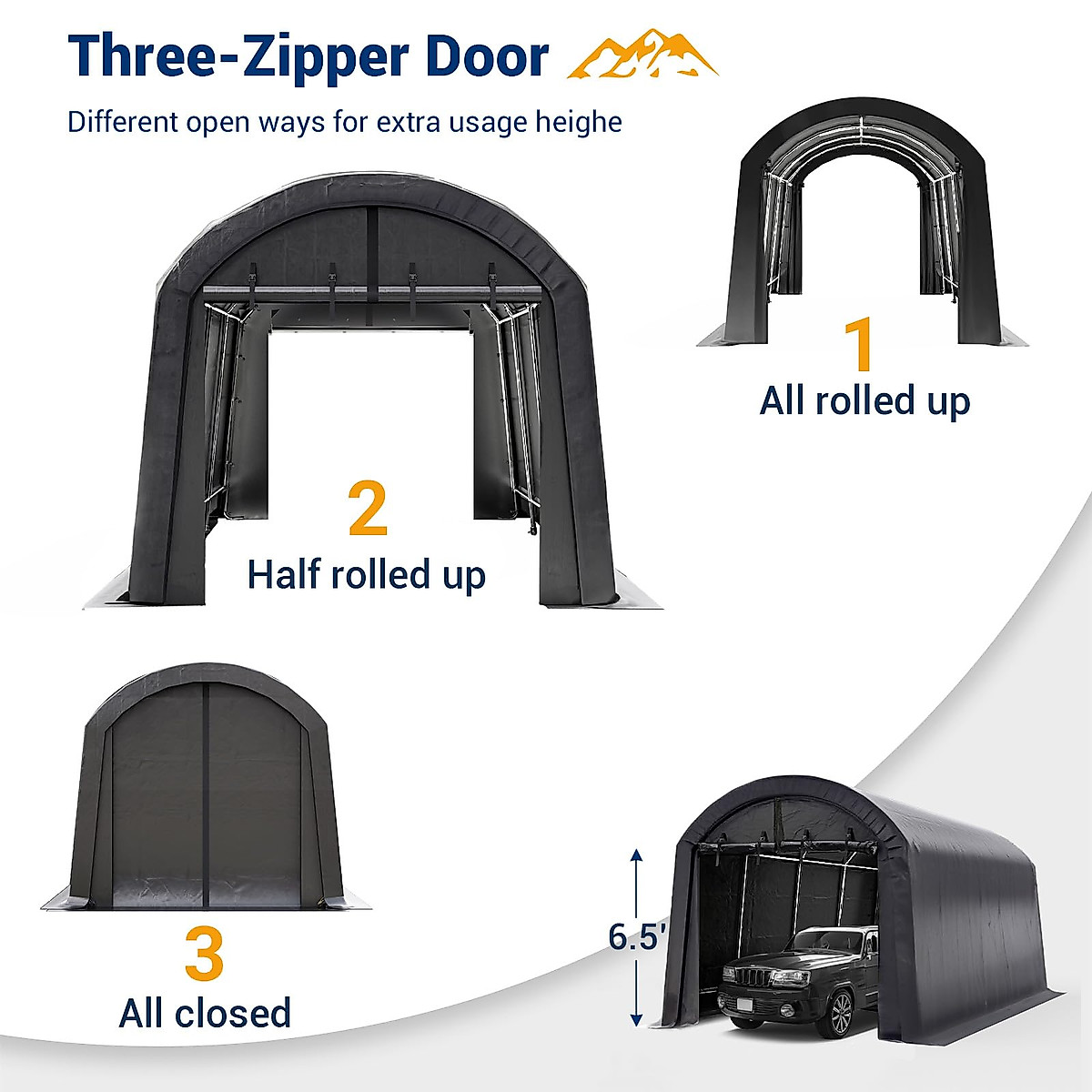 UDPATIO 10' x 20' Heavy Duty Carport, Round Style Portable Garage, Thick Shelter Storage Canopy Tent with All-Steel Metal Frame and Sunshade Waterproof Anti-Snow Carport for Car, Truck, SUV