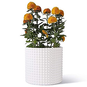 Shiny White Planter Pots for Plants Indoor - 8 Inch Ceramic Vintage-Style Hobnail Textured Flower Pot with Drainage Hole for Modern Home Decor(POTEY 056301, Plants NOT Included)