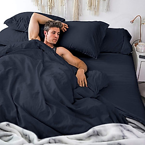 Pillow Guy Classic Cool & Crisp 100% Cotton Percale Duvet Cover Set - Dark Navy - King/California King