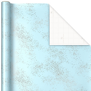 Hallmark Blue and Silver Wrapping Paper Set (3 Rolls: 90 Sq. Ft. Ttl, 10 Bows, Ribbon, Gift Tag Stickers) for Birthdays, Hanukkah, Father's Day, Graduations, Weddings