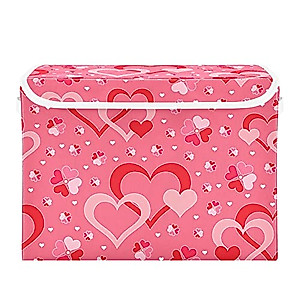 Romantic Hearts Large Storage Bins with Lid Collapsible Storage Bin Storage Basket Foldable Fabric Storage Boxes for Home Office