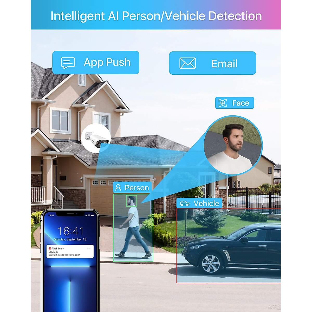 ZOSI 4K 16CH Spotlight PoE Security Camera System with 4TB HDD,Person Vehicle Detection,H.265+ 16Channel 8MP NVR,16pcs 4K PoE IP Cameras Outdoor,2 Way Audio,Sound and Light Alarm,for 24/7 Recording