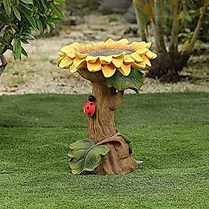 Bird Bath,9.8'' Beautiful Sunflower Bird Bath Brown Pedestal Handmade for Outdoor, Large Weather Resistant Bird Bath Bowl Garden Statue Basin, Bird Feeding Station for Yard Lawn Decor (A-Muticolor)