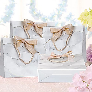 Homelove 8 Pieces Large Gift Bags,10.6" X 4.7" X 11.8" Marble Pattern Gift Bag with Ribbon Bow, Waterproof Paper Gift Bag for Holiday Birthday Christmas Wedding Party