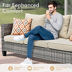 XIZZI 5 Pieces Outdoor Wicker Patio Furniture Set, All-Weather Rattan Conversation Set with Cushions, Ideal for Garden, Patio, or Backyard, Grey Wicker Grey Cushion