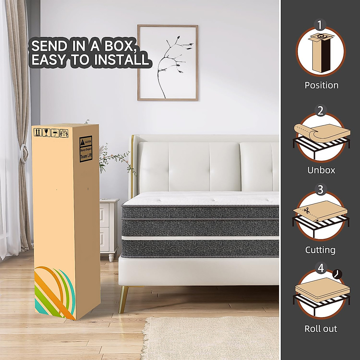 Hohamn Queen Size Mattress, 12 Inch Hybrid Mattress in a Box, Queen Mattress Foam and Individually Wrapped Pocket Coils, Soft and Breathable, Pressure Relief, Strong Edge Support, Medium Firm