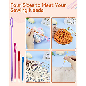 FIVEIZERO 40PCS Plastic Needles – 4 Sizes with Large Eye, Plastic Sewing Needle with Threader and Box, Yarn Needles for Crochet and Canvas, Crochet Needle for Handmade Crafts