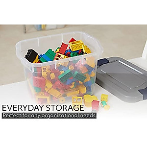 Rubbermaid Roughneck Clear 19Qt/ 4.75 Gal Storage Containers, Pack of 6, with Snap-Fit Grey Lids, Visible Base, Sturdy and Stackable, Great for Storage and Organization