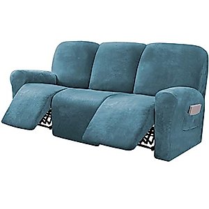 Esaytool Recliner Sofa Covers,Stretch Reclining Couch Covers for 1/2/3 Seat,Reclining Slipcovers Soft Furniture Protector Thick Soft Washable Reclining Sofa Slipcovers (Peacock Blue, Three Seat)