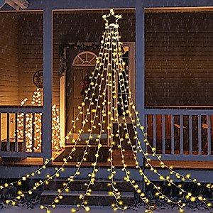 416 LEDs 8 Modes Outdoor Christmas Decorations Star Lights String, Star Lights Outdoor with 12" Lighted Topper Star with Remote Control Outdoor Party Seasonal Garden Patio Xmas Decor Warm